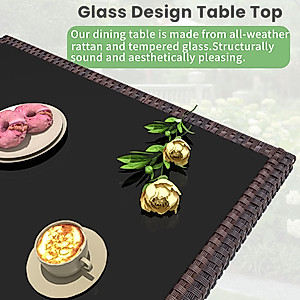 Trumbeak 10 Piece Outdoor Dining Set,Rattan Patio Conversation Set of 8 Chairs,Patio Dining Table and Chairs w/Cushions,Square Glass Tabletop,Umbrella Cutout for Patio,Blue