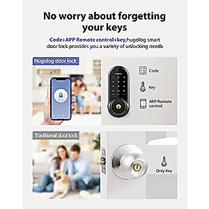 Hugolog Smart Lock,Keyless Entry Door Lock,Keypad Smart Door Lock,Smart Deadbolt Lock,Electronic Door Lock with Keyless Deadbolt,Bluetooth Digital Door Lock for Home,Airbnb,Garage