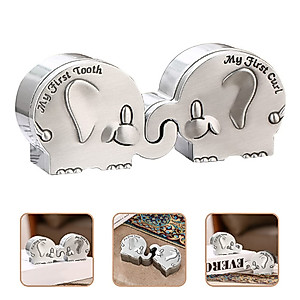 Kisangel Baby Tooth Holder Keepsake Save Origanizer Box Metal Elephant Baby First Tooth and Curl Container Storage Box Teeth for Baby Shower Fairy Souvenir