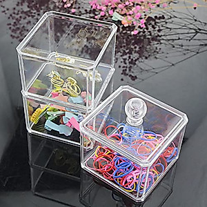 LOHRYVIO Hair Accessories Organizer for Girls, 3 Stackable Hair Organizer Storage with Lids, Acrylic Clear Hair Tie Organizer, Vanity Bathroom Containers, Hair Tie Holder for Girl