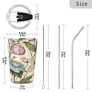 xigua Floral Dragonflies 12oz Tumbler with Lid and Straw, Stainless Steel Vacuum Insulated Coffee Tumbler Cup, Double Wall Travel Mug for Hot and Cold Drinks