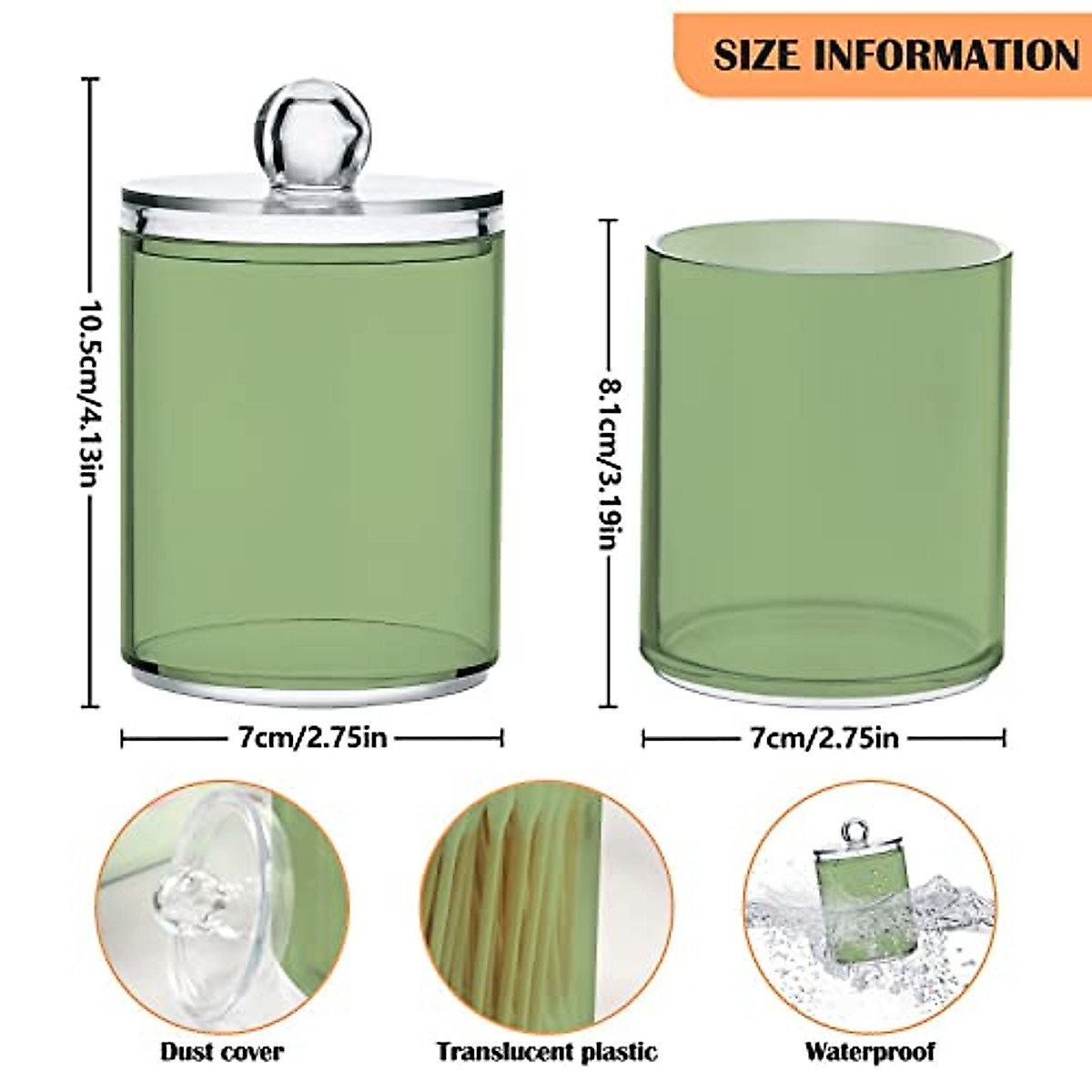 xigua Light Green 2 Pack Qtip Holder Dispenser with Lid,Apothecary Jars Plastic Cotton Swabs Cans Clear Bathroom Storage Canister for Cotton Ball, Cotton Swab, Cotton Round Pads, Floss26