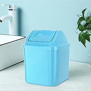 QLFJ-FurDec 2 Pcs Plastic Mini Wastebasket Trash Can with Swing Lid with 4 Rolls of Trash Bags, Tiny Desktop Waste Garbage Bin for Home, Office, Kitchen, Vanity Tabletop, Bedroom, Bathroom(Blue + Purple)