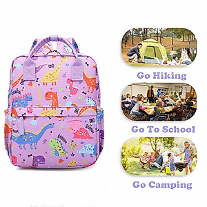THE Crafts Cute Toddler Preschool Backpack Dinosaur Unicorn School Book Bag for Girls, Boys, Kids, Kindergarten Nursery Travel Bag with Chest Strap(Purple Dinosaur)