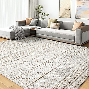 8x10 Area Rugs for Living Room Rugs, Washable Rug Neutral Carpet Soft Boho Rug for Bedroom, Large Area Rug for Play Room Dining Room Rug Indoor Brown