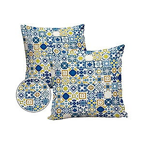 Pillow Covers 20x20in Waterproof Throw Pillows for Couch, Blue Mosaic Throw Pillow Covers, Pack of 2 Decorative Pillows Cushion Case for Bed Sofa, Outdoor Pillows for Patio Furniture