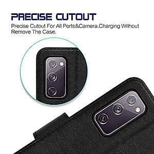 Arae Case for Samsung Galaxy S20 FE 5G PU Leather Wallet Case Cover [Stand Feature] with Wrist Strap and [4-Slots] ID&Credit Cards Pocket for Galaxy S20 FE 5G 6.5 inch - Black