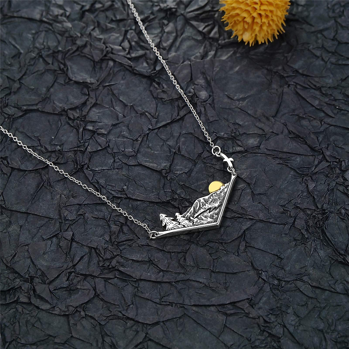 PELOVNY Mothers Day Gifts 3D Mountain Range Necklace for Women Sterling Silver Wandering River Mountain Valley Sunset Pendant Necklace Nature Jewelry Gift for Nature Lovers and Climbers