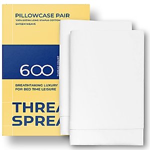 THREAD SPREAD 100% Egyptian Cotton Pillow Cases King - 600 Thread Count White King Pillow Cases Set of 2, Soft Cooling & Breathable Extra Long Staple Sateen Weave Cotton Pillowcases for King Pillows