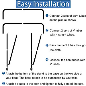 Bimini Tops for Boat 2 Bow Portable Foldable Bimini Top Oxford Cloth Cover with Aluminum Frame Quick Release Clips for Width 3.3-4.6 ft Rib,Small Jon Boat,Fishing Boat,Inflatable Boat,Dinghy