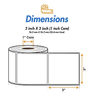OfficeSmartLabels - 3" x 3" Direct Thermal Labels - Compatible with Zebra & Rollo Desktop Printers and More – 1” Core, Permanent Adhesive & Perforated [500/Roll, 2000 Labels in 4 Rolls]