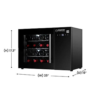 Equator 16 Bottle Wine Refrigerator, Single-Zone, Freestanding/Built-in, Anti-UV Glass Door, Temp Range 41°F-71.6°F, Touchpad Controls, Auto Defrost, 110V