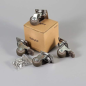 bayite 4 Pack 1" Low Profile Casters Wheels Soft Rubber Swivel Caster with 360 Degree Top Plate 100 lb Total Capacity for Set of 4 (2 with Brakes & 2 Without)