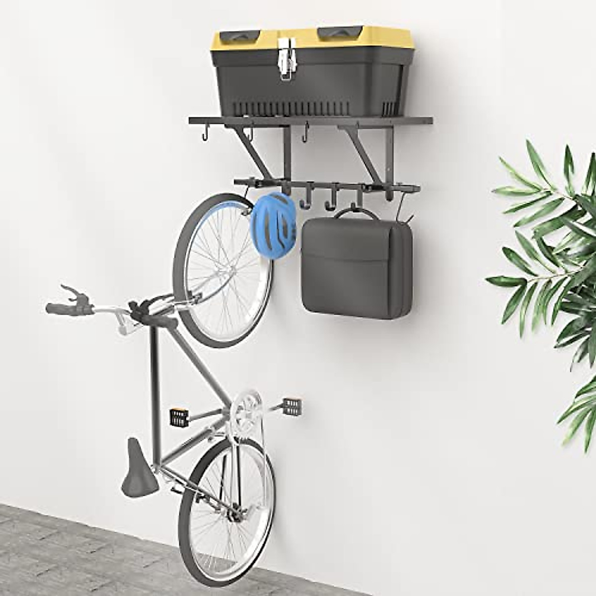 Garage Wall Shelving Includes Bike Hooks,Wall Shelf Garage Organization System 32”x 14”Loads 250 lbs Heavy Duty Sturdy Wall Shelves Black 30-inch Garage Storage Rack, Floating Shelves (1 Pack)