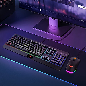 Havit RGB Wired Gaming Keyboard and Mouse Combo LED Backlit 104 Keys Ergonomic Gaming Keyboard with 4800 DPI & Programmable Gaming Mouse for Windows PC Computer Desktop Gamer