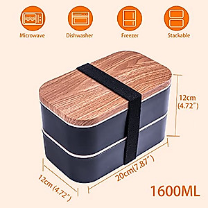 Uybieef Bento Box Adult Lunch Box with lunch bag,Japanese Lunch Box Containers for Adult,Bento lunch Box with Leakproof 54OZ Black