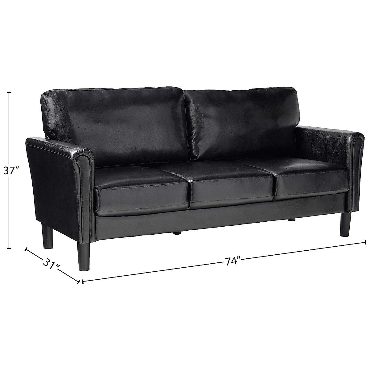 Flash Furniture Bari Upholstered Sofa in Black LeatherSoft