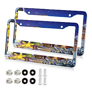 YETTASBIN Christmas Santa Claus License Plate Frames, Decorative License Plate Covers, 2 Packs Universal Aluminum Tag Frame with 2 Holes & Screw Caps for Front and Rear Car Tags, Round Hole