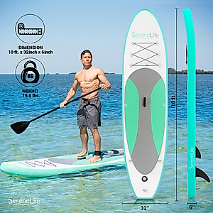 SereneLife Stand up Paddle Board Inflatable - Non-Slip SUP Paddle Board Paddle, Pump, Leash, and Accessories - Fun Water inflatable paddle board for Adults and Youth with Wide Stable Design