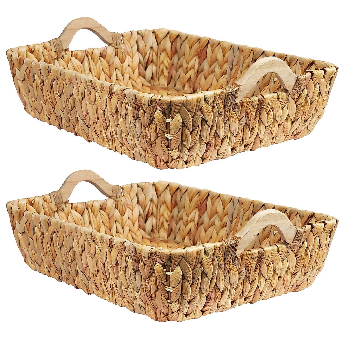 VILSSOVY 2 Packs Wicker Basket, Hyacinth Wicker Storage Baskets for Shelves, Woven Baskets for Storage, with Handle for Pantry, Bedroom, Laundry(16.93"x12.99"x5.12")