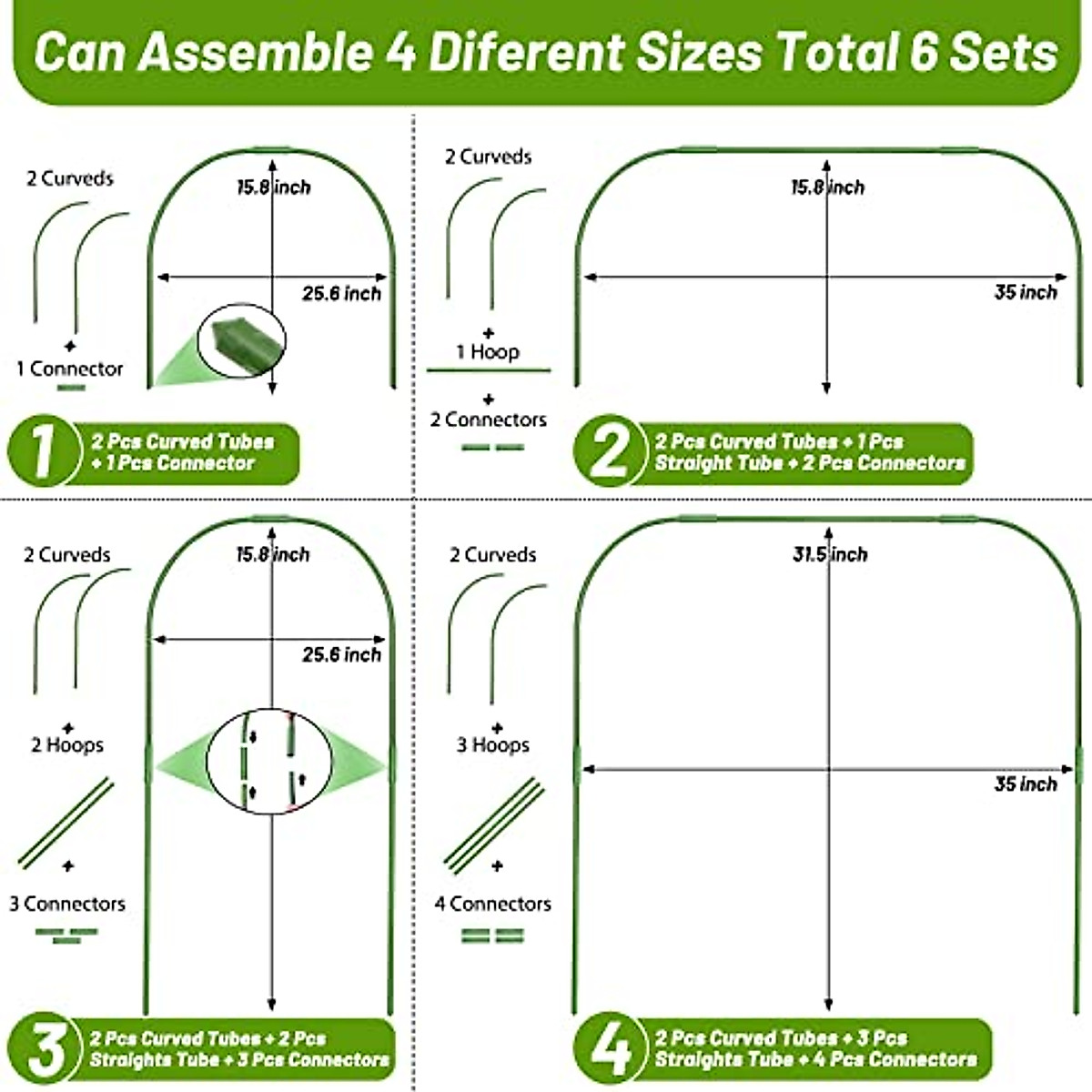 Cludoo 67pcs Garden Mesh Netting Kit,6 Sets Wide Garden Hoops with 10x20 ft Garden Covers Bird Netting& 12 Clips, Garden Protection for Raised Beds Greenhouse Vegetable Plants Flowers Animals