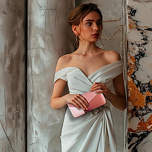 OYATON Wallet for Women - Large Faux Leather Women's Zipper Wristlet Wallet with Detachable Strap - Long Clutch Wallet with Cell Phone Pocket (Pink Red)