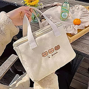 LaurelTree Aesthetic Kawaii Cute Lunch Bag Box Insulated Leakproof Waterproof Durable for Women Girls Kids Office School (Bear-Bucket)