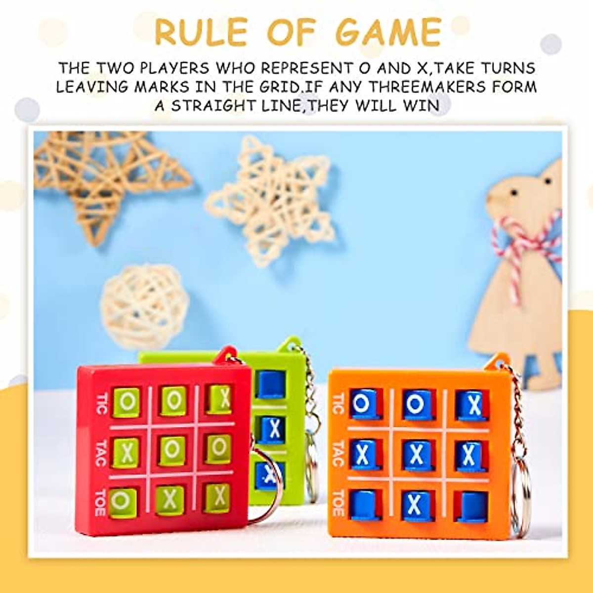 Hicarer Valentines Tic Tac Toe Keychain for Kids Ages 8-12 Party Favors Plastic Keyholders Game for Goodie Bags Mini Backpack Birthday Party(Red, Blue, Orange, Green,32 Pcs)