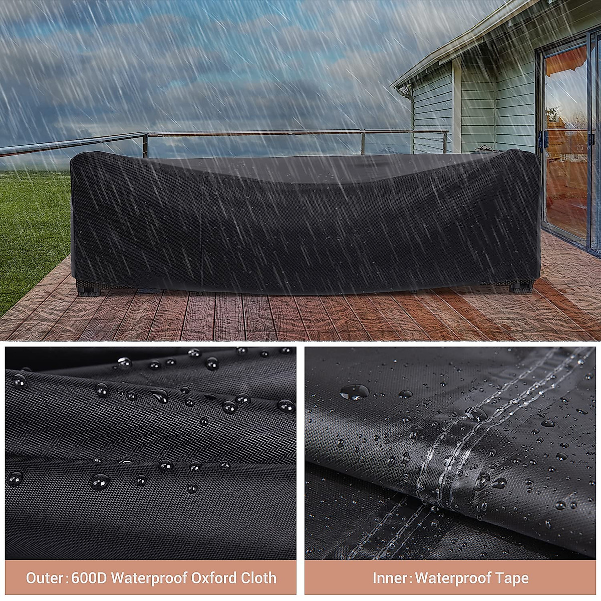 Patio Furniture Set Cover Waterproof, Mrrihand Outdoor Sectional Sofa Set Cover Heavy Duty 600D Table and Chair Set Cover 124" L× 70.8" W× 29.1" H