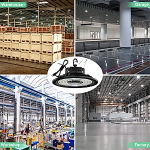 UFO LED High Bay Light 150W 0-10V Dimmable Garage Light Ceiling 5000K 21000LM IP66 Waterproof Shop Lights Super Bright Fixture with 5' Cable Plug Commercial Lighting for Factory Warehouse Workshop