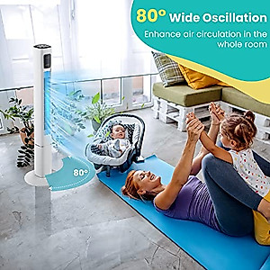 Tangkula 48" Tower Fan with Remote Control, Quiet Bladeless Household Fan w/ 3 Speeds, 3 Modes, 15H Timer & LED Display, 90° Oscillating Floor Standing Fan, Portable Circulating Fan for Home Office (White)