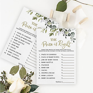 Printed Party Baby Shower Games for Boy or Girl – 4 Games and Activities, Botanical Greenery Theme, 30 Guests