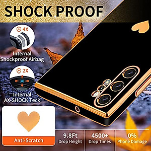 Shorogyt (3in1 Heart Case for Samsung Galaxy Note 10 Plus 5G/4G 6.8 Inch Women Cute Aesthetic Love Hearts Pattern Girls Black Gold Luxury Girly Design Cases Cover+Screen+Chain for Note 10+ 6.8”