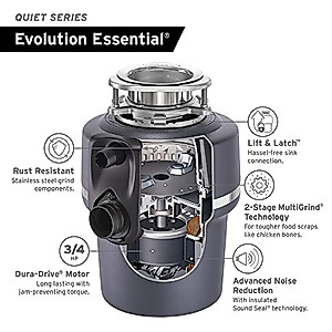 InSinkErator Garbage Disposal with Power Cord & Air Switch, Evolution Essential XTR, Quiet Series, 3/4 HP Continuous Feed, Gray