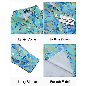 TURETRENDY Men's Paisley Floral Dress Shirt Long Sleeve Slim Fit Button Down Shirts for Prom Wedding Party, Blue Green L