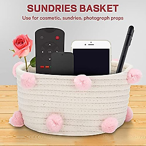 putyEosu Cotton Woven Basket Cute Pompom Decor Sundries Finishing Box Nordic Cosmetic Toys Organizer S