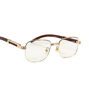 Street Knitted Men's Retro 90's Large Luxury Classic Square Aviator Gold Frame Eye Glasses Woodgrain Vintage Rectangle Hip Hop Clear Lens Pilot Glasses For Men