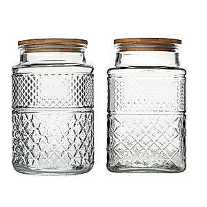 Large Glass Storage Jar, 2 Pack 60 FL OZ Glass Food Storage Containers with Bamboo Lid, Kitchen Containers Cereal Canisters Decorative Jar for Candy Snack Cookies Coffee Tea Nuts Airtight Glass Jars