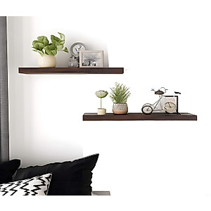 PHPH Wood Floating Shelves for Wall, Wooden Wall Shelves for Bedroom, Set of 6 Brown 17 Inch