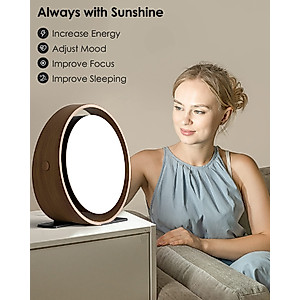 ALBINA Light Therapy Lamp, UV-Free 10,000 Lux Full Spectrum Happy Mood Lamp with RF Remote Control, Wooden Round Frame Sunlight Lamp for Home with Adjustable Color, Brightness, Timer, Memory