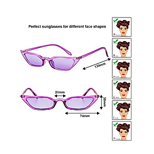 Zhanmai Retro Small Cat Eye Sunglasses Vintage Square Shade Women Cute Skinny Cat Eye Eyewear (7 Pairs)
