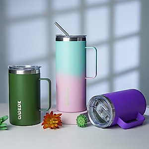 BJPKPK Insulated Coffee Mug with 2 Lids, 25oz Stainless Steel Insulated Tumbler with Handle, Double Wall Vacuum Coffee Cup, BPA Free Leak Proof Thermos for Travel & Home, Forest Green