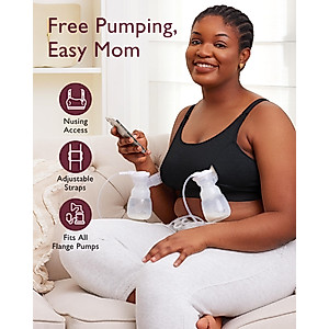 Momcozy Hands Free Pumping Bra, Adjustable Breast-Pumps Holding and Nursing Bra, Suitable for Breastfeeding-Pumps by Lansinoh, Philips Avent, Spectra, Evenflo and More Black