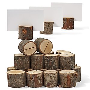 THE TWIDDLERS 50 Rustic Wood Place Card Holders with 50 White Table Name Cards 3.5 x 2 - Reserved Seating for Wedding, Party Buffet, Banquet, Dinner, Food Labels
