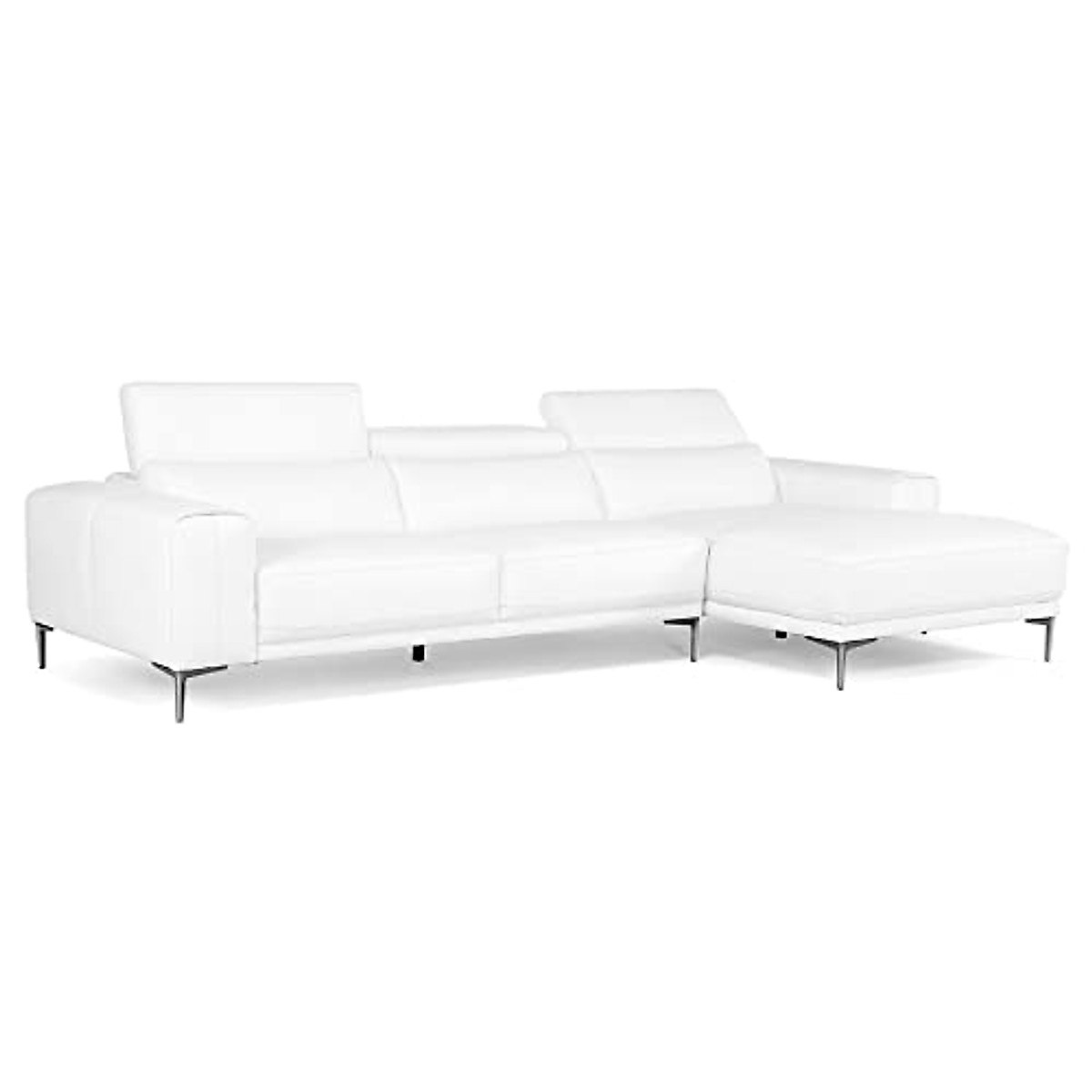 Zuri Furniture Rousso Leather Sectional with Ratcheting Headrests and Right Chaise in White