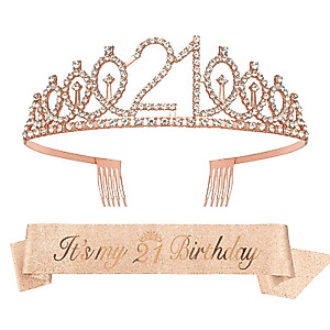 Birthday Girl Sash, 21st Rose Gold Tiara Crown & Headband - Birthday Gifts & Decorations