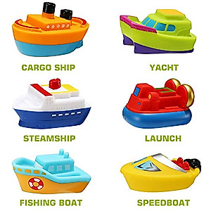 Bath Toys, 6 Packs Light up Boat Floating Rubber Set, Flashing Color Changing Light in Water, Tub Gift for Baby Infant Toddler Child Kid, Bathtub Ship Toy for Bathroom Shower Game Swimming Pool Party