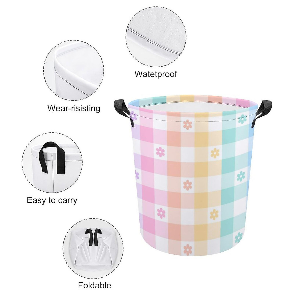 MEIKKO Rainbow Floral Check Laundry Hamper Waterproof Laundry Storage Basket for Clothes,Toys,Bedroom,Bathroom Organizer