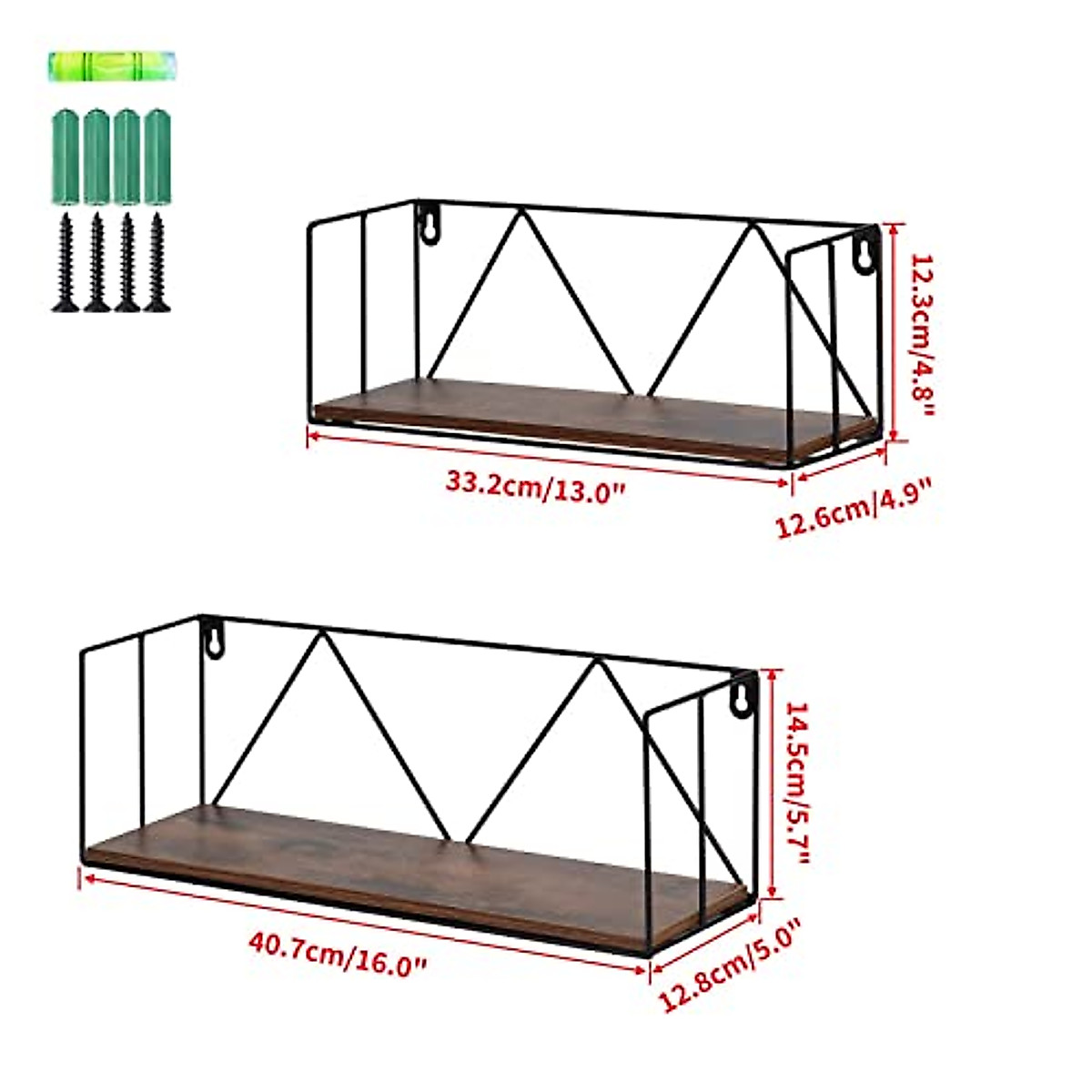 Amazon Brand – Pinzon 2 Pack Rustic Wooden Floating Shelves, Wall Mount Storage Shelf for Bathroom Bedroom Office Kitchen (Set of 2)