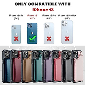 Vinich iPhone 13 Case with Card Holder, iPhone 13 Wallet Case for Women Men with PU Leather Kickstand Card Slots RFID Blocking, Magnetic Clasp Durable Shockproof Cover 6.1 Inch, Black